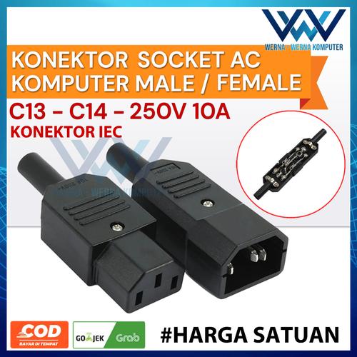 Jual Socket Konektor Power Komputer C14 C13 Male Female AC 220V 10A - C14 MALE - Jakarta Pusat ...