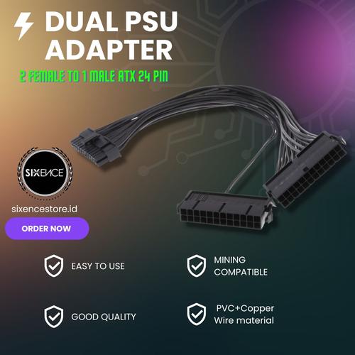 Jual Dual PSU Adaptor 2 Female ATX 24 pin to 1 Male ATX 24 pin - Kab ...