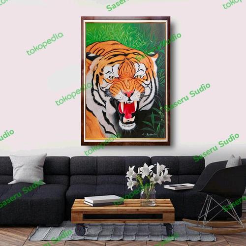 Jual Lukisan kanvas harimau mengamuk + frame siap pajang - 60x90 frame ...