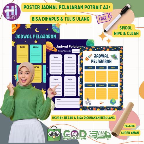 Jual Poster Jadwal Pelajaran School Timetable A3+ WIPE CLEAN free ...