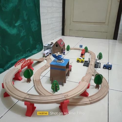 Jual New Wooden Train Track Set building 88 pcs mainan kereta api kayu ...