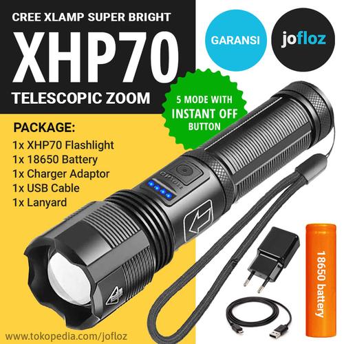 Jual Senter LED XHP70 ZOOM +Baterai 18650 Adaptor USB - XHP 70 P7 ...