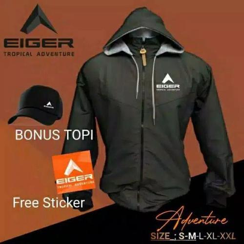 Jual Jaket parasut Eiger waterproof anti air free topi & stiker - biru navy, XL - Kab. Tangerang ...