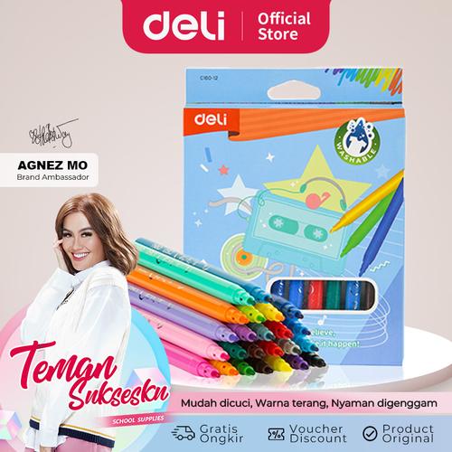 Jual [DELI X AGNEZ MO] Deli Felt Pen Spidol 12 24 Warna Mudah Dicuci ...