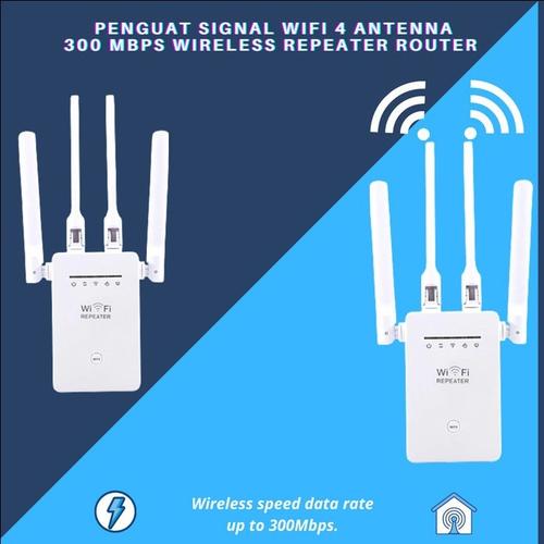 Jual Penguat Sinyal Wifi 4 Antenna 300 mbps Wireless Repeater Router ...