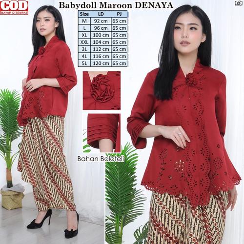 Jual Atasan Kebaya Encim Modern Warna Merah Maroon Kebaya Wisuda Kebaya ...