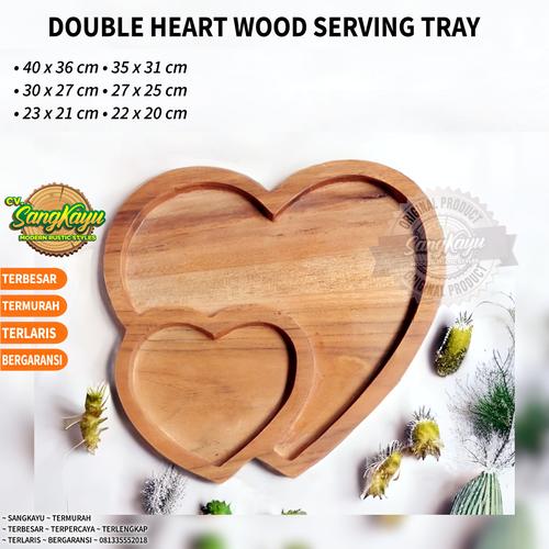 Jual Wooden serving tray two heart Wooden tray tatakan piring kayu ...