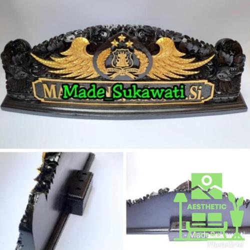 Jual Papan nama Name plate Kayu ukiran bali lambang tribrata polisi ...