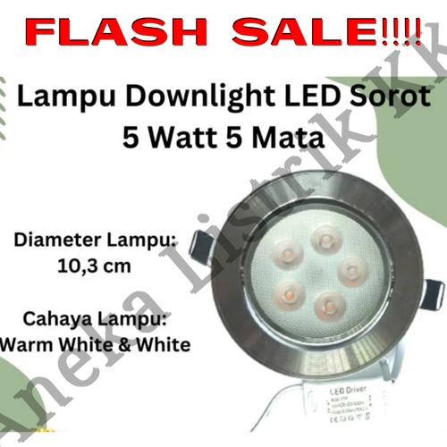 Jual DOWNLIGHT LED 5MATA PUTIH KUNING DL LED 5W 5 MATA W WATT PANEL ...