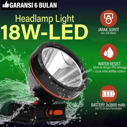 Jual LAMPU SENTER KEPALA HEAD LAMP LED 18W 2x2800 mAH CANIS CHL1833 ...