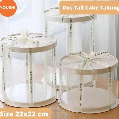 Jual bt cake box bulat mika transparan dus tall cake kotak kue tabung ...