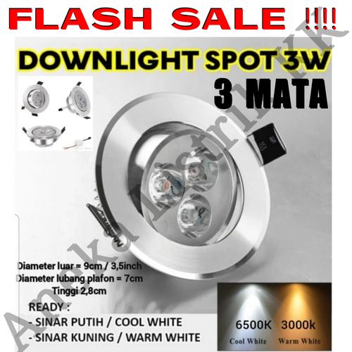 Jual DOWNLIGHT LED 3MATA PUTIH KUNING DL LED 3W 3 MATA W WATT PANEL ...