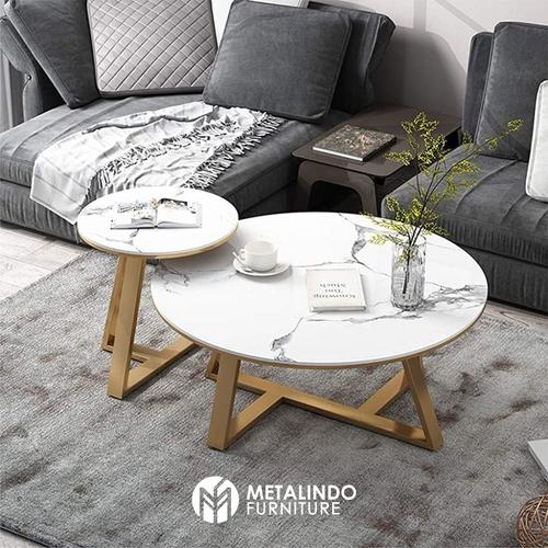 Jual round coffee table minimalis ESTETIK MODERN, meja tamu marmer ...