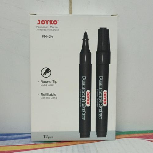 Jual Spidol Permanen Joyko PM 34 Hitam Permanent Marker / 1 Pack Isi 12 ...
