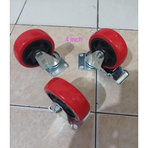 Jual RODA PU MERAH 4 INCH VARIASI TIPE / RODA KASTOR DAN TROLI HEAVY ...