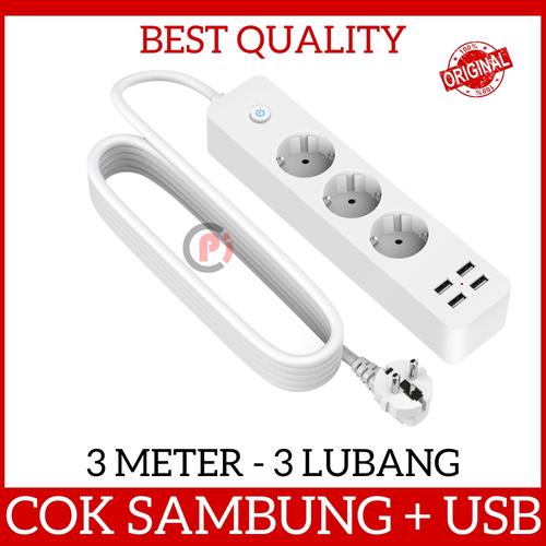 Jual Cok Sambung 2 USB Port Power Strip Socket Extension 3 Lubang 3 ...