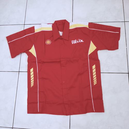 Jual kemeja baju mekanik otomotif oli Shell Helix Red Free size - Kab ...