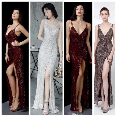 Jual Sequin dress silver maroon hitam - gaun payet pesta singer sexy ...