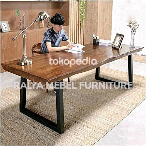 Jual Meja kerja makan minimalis kayu asli Mahogany kaki besi hollow ...