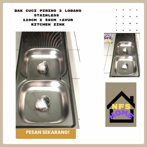 Jual BAK CUCI PIRING 2 LOBANG STAINLESS 120cm x 50cm +AVUR KITCHEN ZINK ...