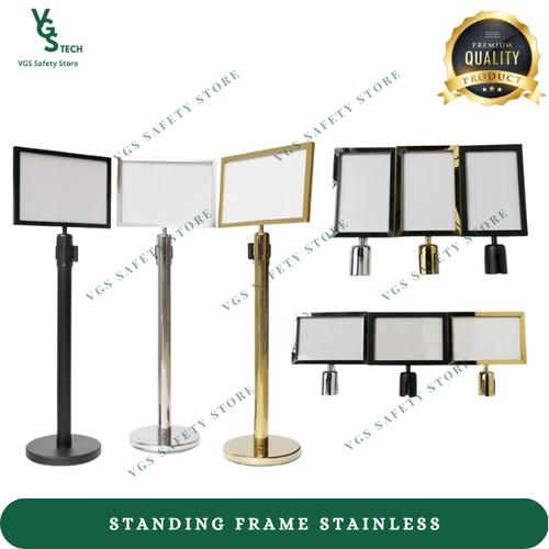 Promo Standing Sign Frame Stainless Tiang Antrian Frame - Emas / Gold ...