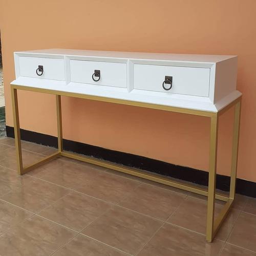 Jual meja konsul console table 3 laci clasic minimalis kaki besi duco ...