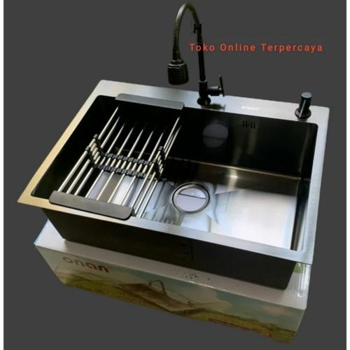 Jual PAKET LENGKAP KITCHEN SINK ONAN 7050 BLACK PAKET KRAN FLEXIBLE ...