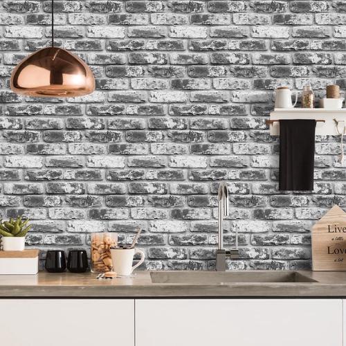 Jual Wallpaper sticker dinding 3d motif batu bata putih abu waterproof ...