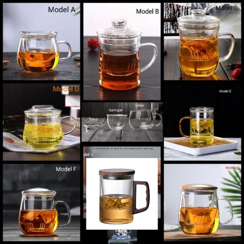 Jual Glass Tea Infuser with lid/Gelas kaca dengan saringan dan tutup ...