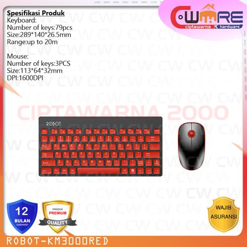 Jual Mouse dan Keyboard Combo Wireless ROBOT KM3000 RED - Merah Muda ...
