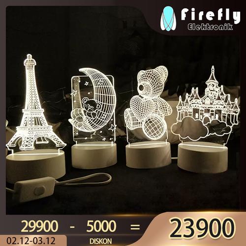 Jual Lampu hias LED 3D / Lampu Tidur hias dimensi 3 warna Putih Kuning ...