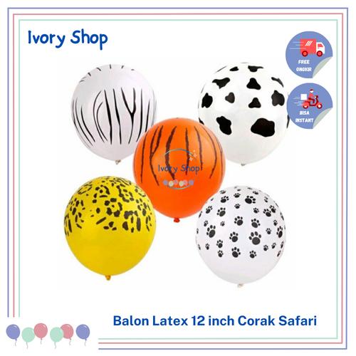 Jual Balon Latex 12 inch corak safari motif kulit hewan / zoo / animal ...