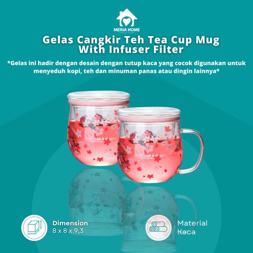 Jual GELAS TEH TEA CUP MUG DENGAN SARINGAN / GELAS KACA INFUSED WATER ...