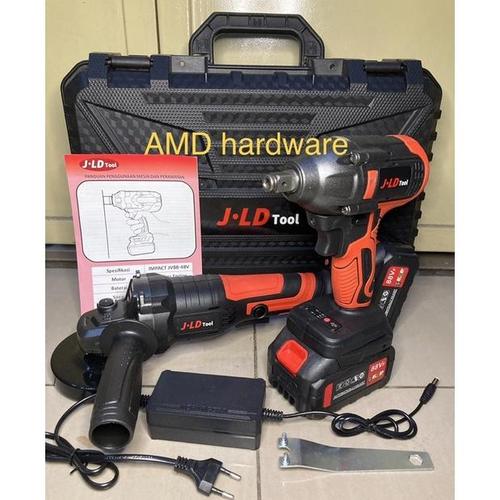 Jual PAKET BUNDLE JLD CORDLESS GERINDA + IMPACT WRENCH SOCK BATERAI 88V ...