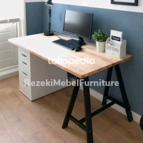 Jual Meja gaming kerja kayu jati asli perhutani kaki besi hollow plus ...