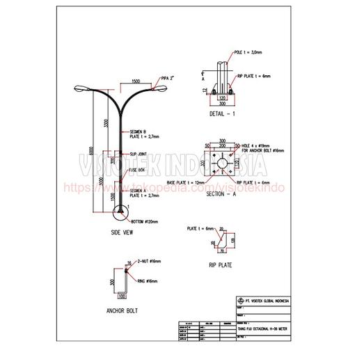 Jual Tiang Lampu PJU Double Arm 6 Meter HD Galvanize Tower Lampu ...