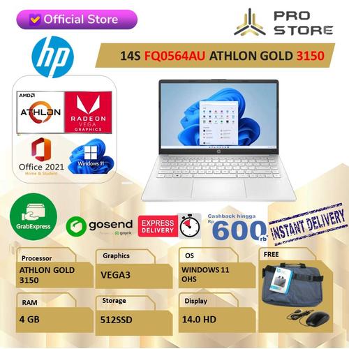 Promo HP 14S DK1509AU ATHLON GOLD 3150 4GB 512SSD VEGA2 W10+OHS 14.0 BLIT 2Y - FQ0564AU Cicil 0% ...