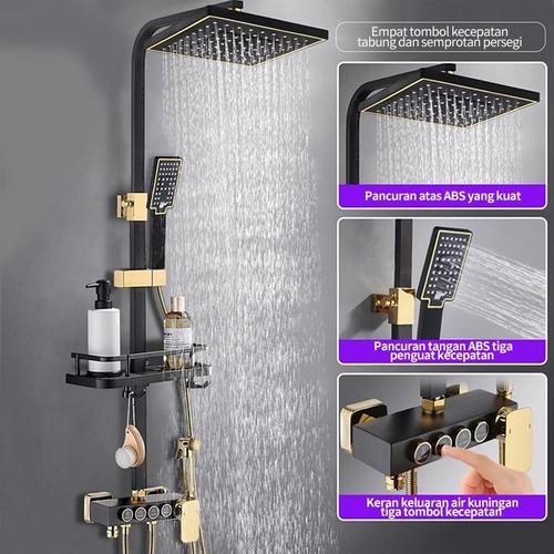 Jual Shower Tiang Set Hitam 4 in 1 Kran Panas Dingin Rainshower Black ...