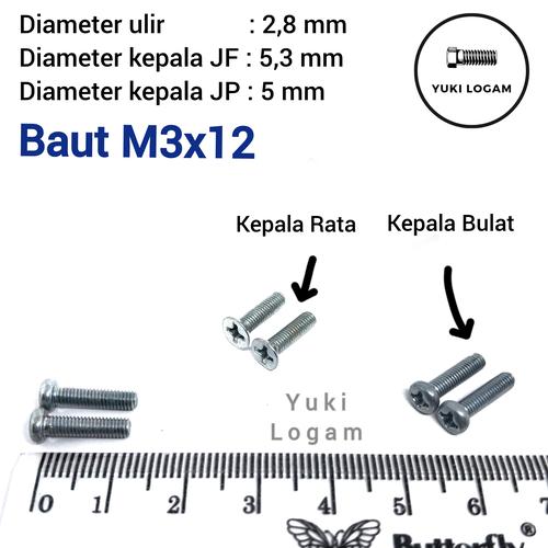 Jual 100 pcs baut M3 X 12 kepala bulat (PH) baut elektronik - Kepala bulat/JP - Kota Surabaya ...