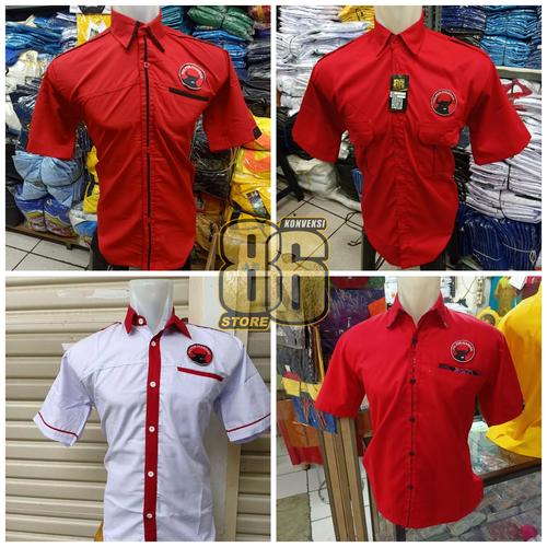 Jual kemeja pendek partai PDI seragam pdip kemeja custom bordir - Merah ...