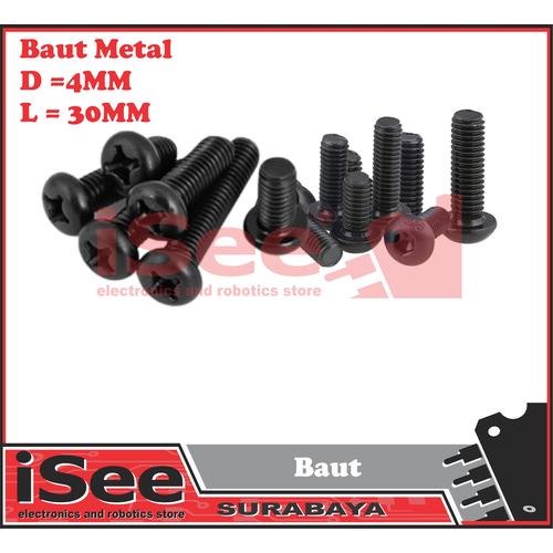 Jual Baut 4mm M4x30 mm M4 Black Round besi metal Screw 30mm M4x30mm ...