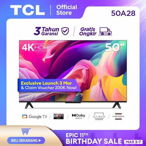 Jual TCL LED TV 50. INCH 50A8 SMART ANDROID 9 DIGITAL NETFLIX - PACKING ...
