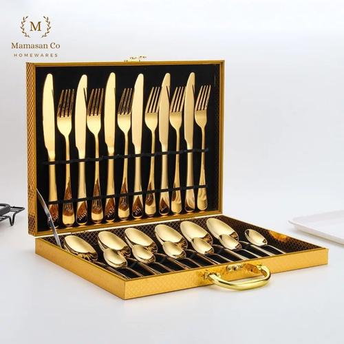 Jual Luxury Cutlery Set with Hard Box Case 24 Pieces | Set Peralatan ...