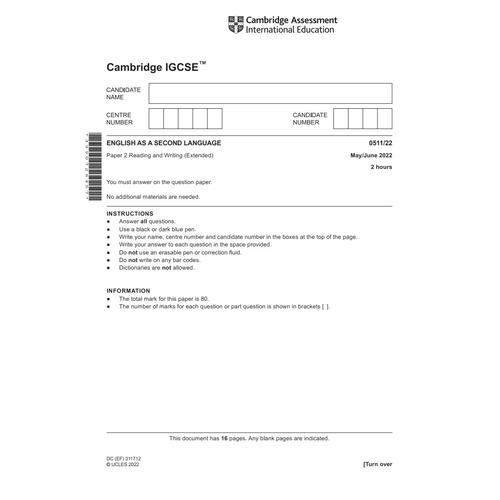 Jual IGCSE English 0511 extended May/Jun 2019-2022 past papers mark ...