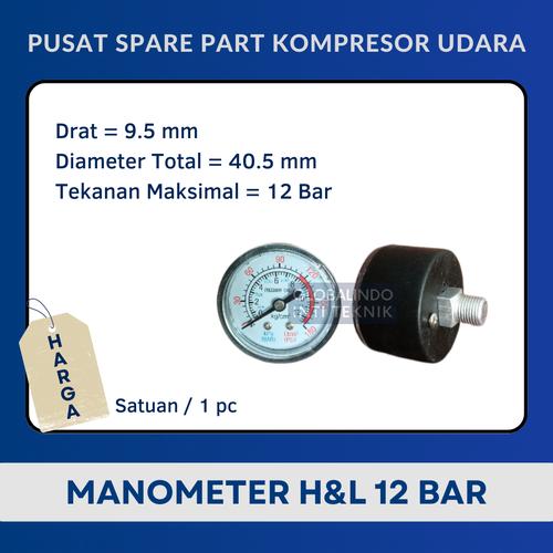 Jual Manometer Meteran Angin Pressure Gauge Kompresor 12 Bar (Drat ...