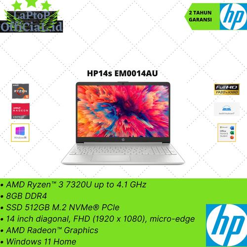 Jual HP 14s EM0014AU/EM0032AU AMD RYZEN 3-7320 8GB/512GB SSD 14"FHD W11 ...