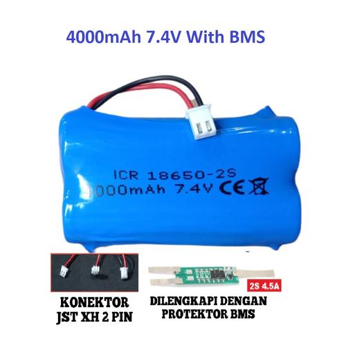 Jual Baterai 18650 2S 4000mAh 7.4V BMS 4.5A KONEKTOR JST XH 2P RC ...