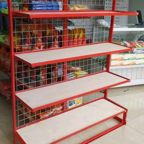 Jual Rak gondola singel rak minimarket rak snack warung - Merah, TANPA ...