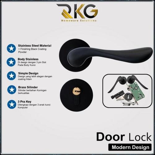 Jual PINTU DOOR LOCK HANDLE BLACK CURVED FULL SET / GAGANG KUNCI PINTU ...