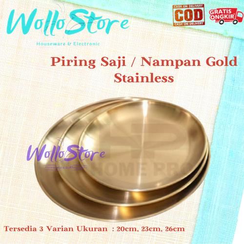 Jual Piring Stainless Saji Gold / Piring Makan Buah Bulat Serving Plate ...